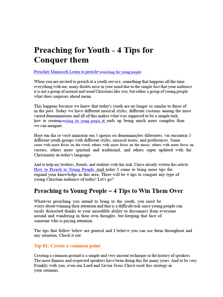 4 Tips for Preaching to Youth Audiences | PDF | Sermon | Religious ...
