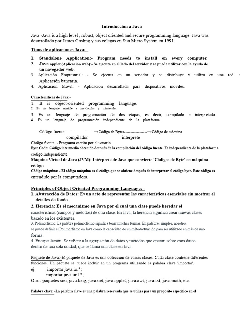 Introducción A Java para La Clase 9 ICSE | PDF | Java (lenguaje de programación) | Poco