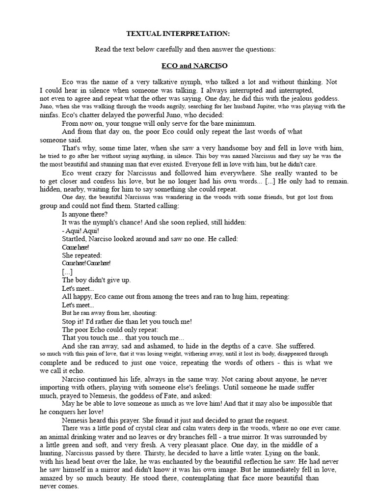 Echo and Narcissus: A Myth Explained | PDF