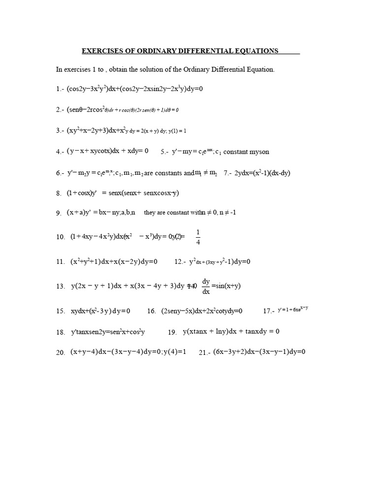 Exercises On Ordinary Differential Equations | PDF