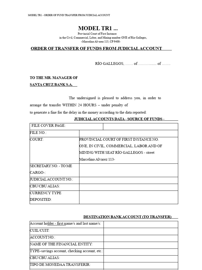 Model TR1 - Bank Transfer Order | PDF | Taxes | Government Finances