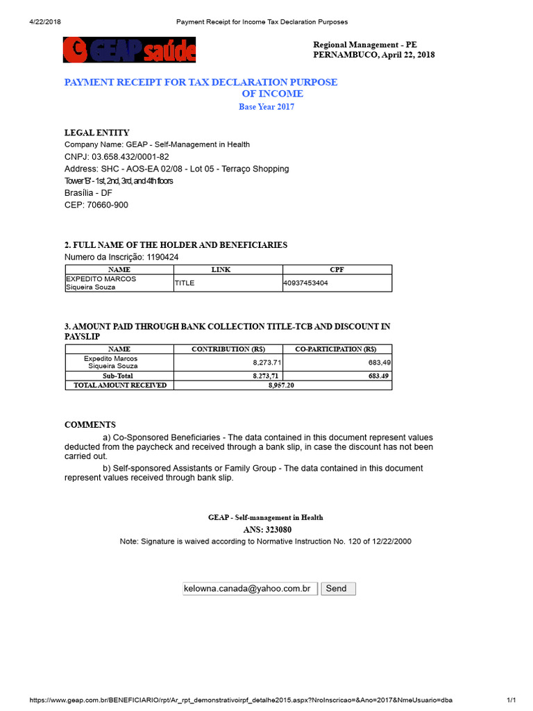 Payment Receipt For The Purpose of Income Tax Declaration | PDF ...