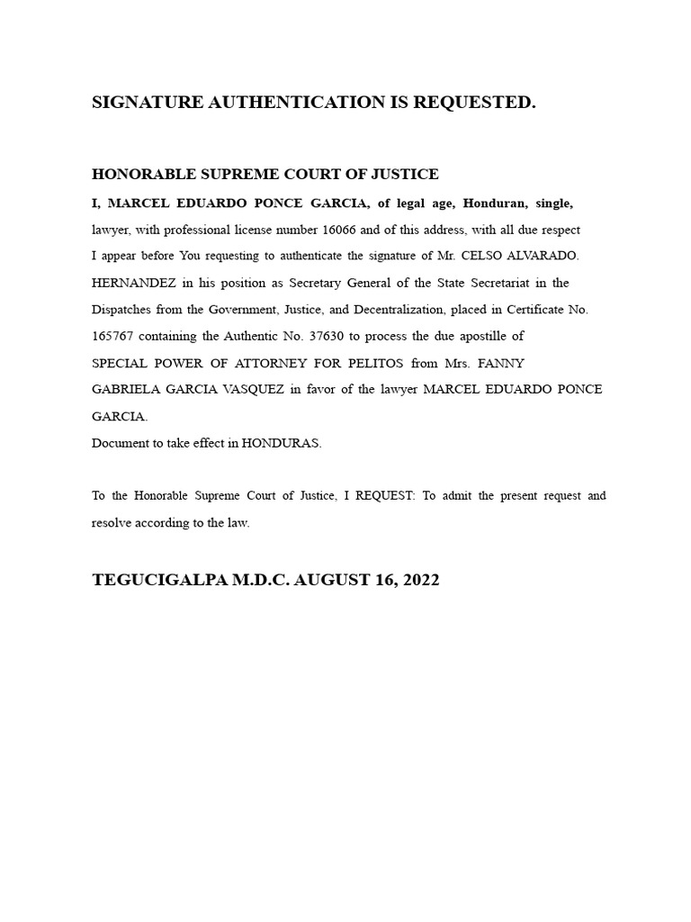 Signature Authentication Request to Court | PDF