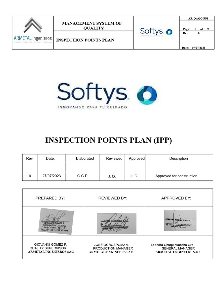 Quality Management Inspection Points Plan | PDF | Specification ...