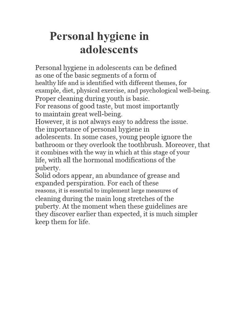 Personal Hygiene in Teenagers | PDF