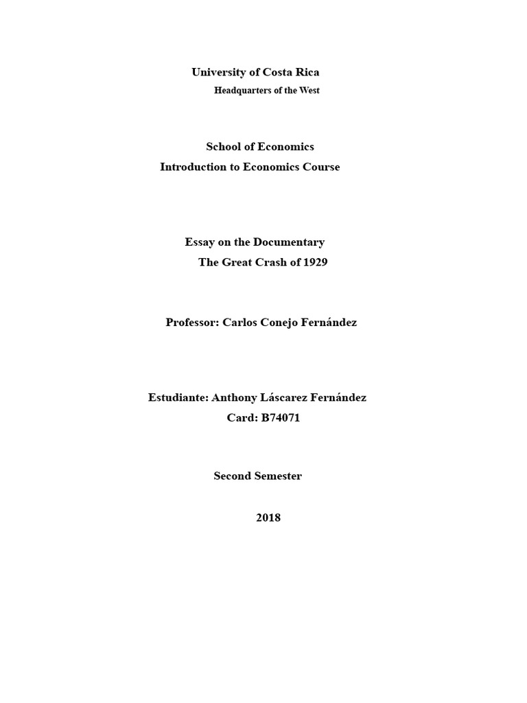 Essay The Great Depression of 1929 | PDF | Federal Reserve | Great ...