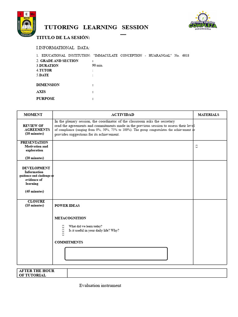 Tutoring Session Format 2024 | PDF