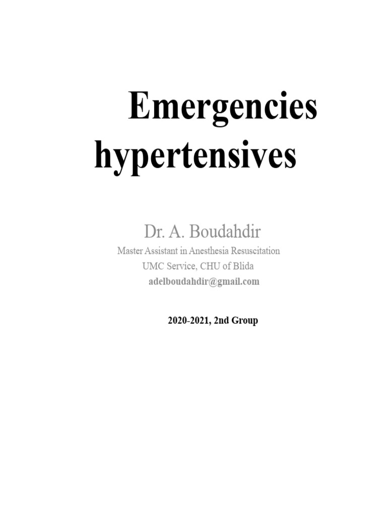 Hypertensive Emergencies and Management | PDF | Hypertension | Blood ...
