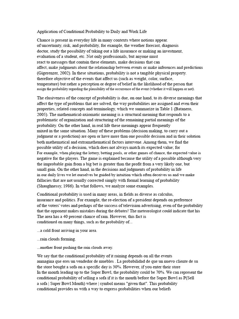 Application of Conditional Probability To Daily and Work Life | PDF ...