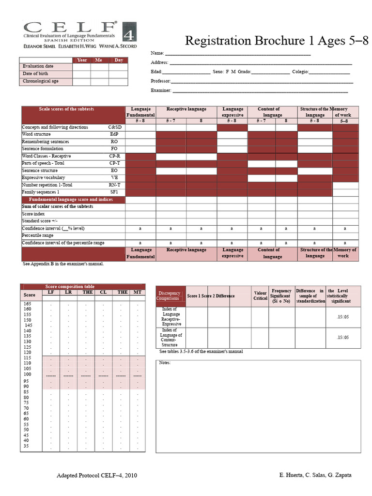 CELF-4 Registration for Ages 5-8 | PDF | Plural | Grammatical Number
