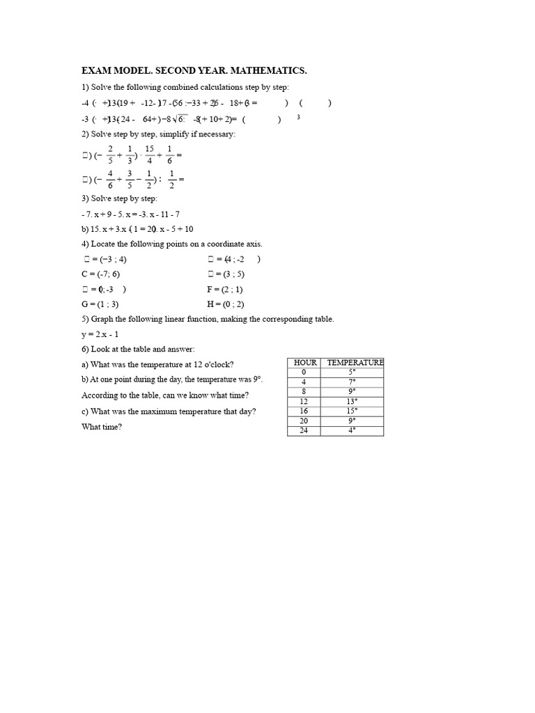 Second Year Secondary School Math Exam Model | PDF