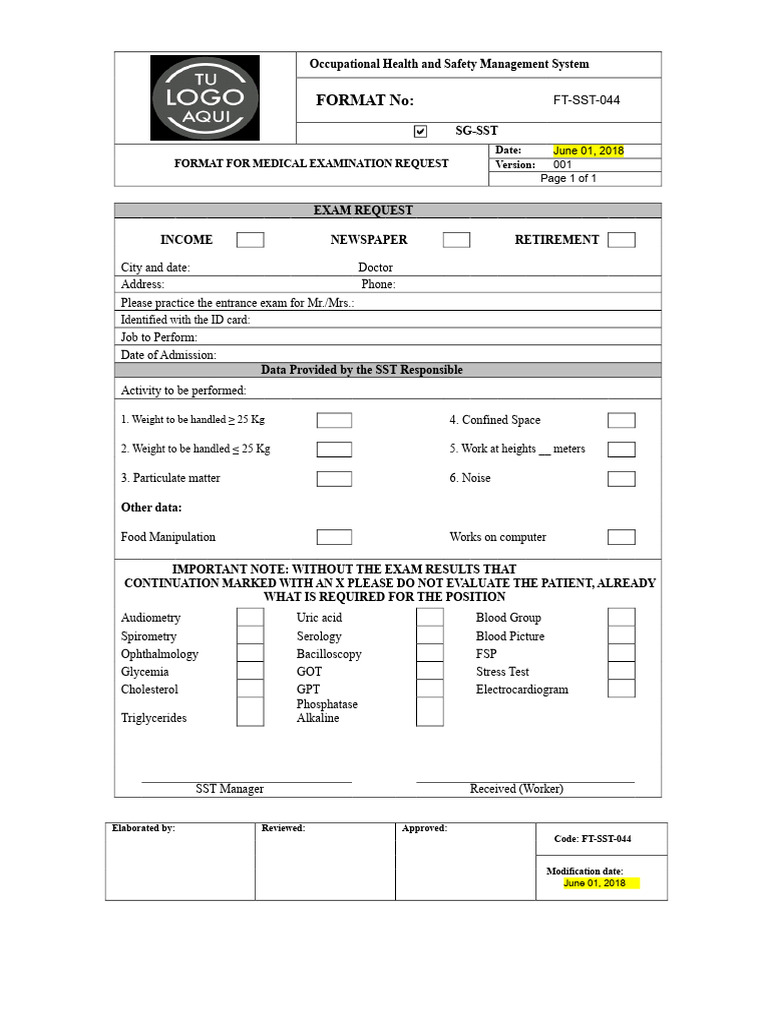 Medical Examination Request Form | PDF | Physical Examination