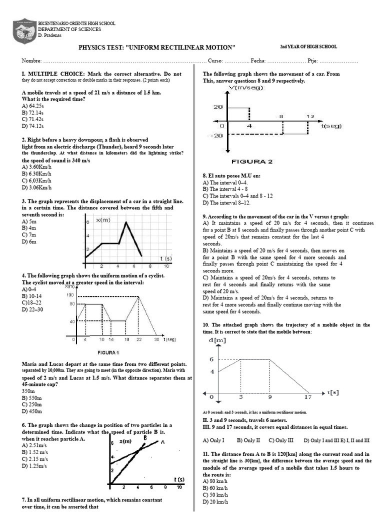LINEAR MOTION TEST | PDF | Speed | Mechanics