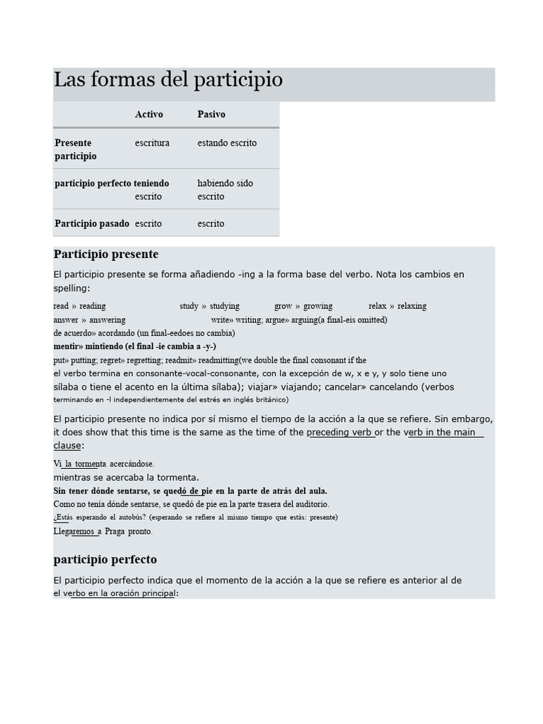 Formas del Participio en Español | PDF | Verbo | Mecánica del lenguaje