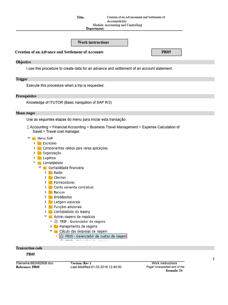 PR05 - Creation of An Advance and Settlement of Accounts | PDF