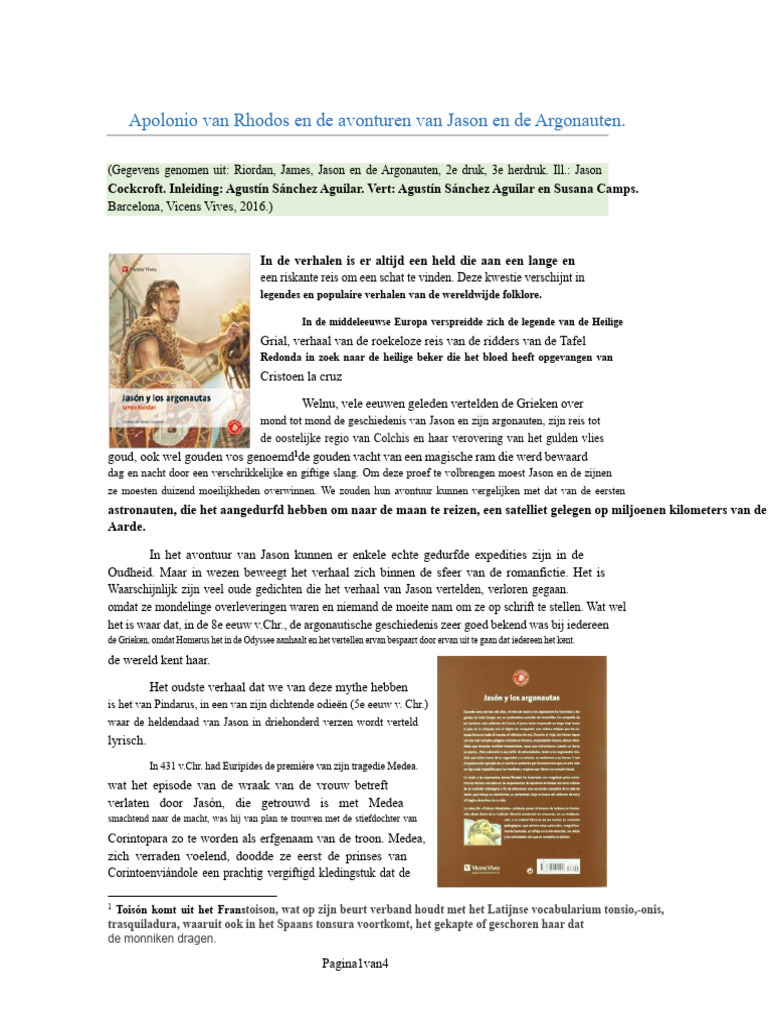 Apolonius Van Rhodos en de Avonturen Van Jason en de Argonauten | PDF