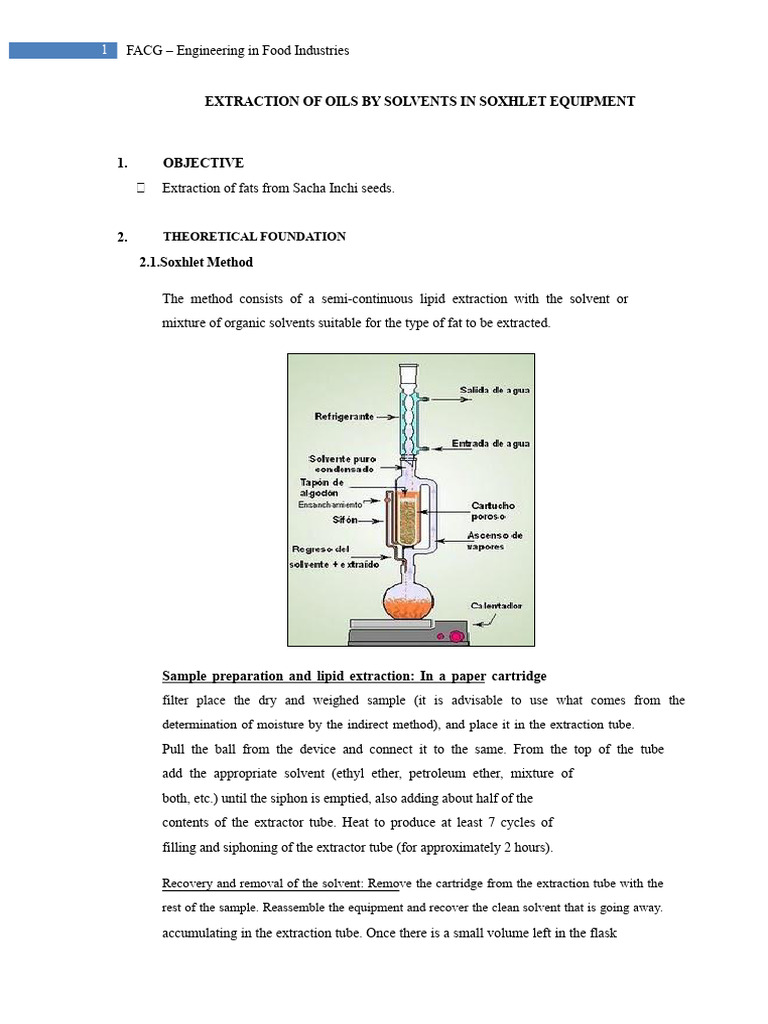 Extraction of Oils by Solvents in Ready Soxhlet Equipment | PDF ...