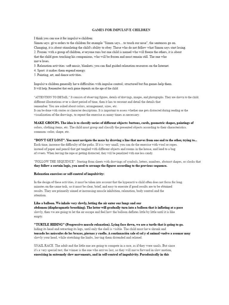 Games For Impulsive Children | PDF | Behavioural Sciences | Psychological Concepts