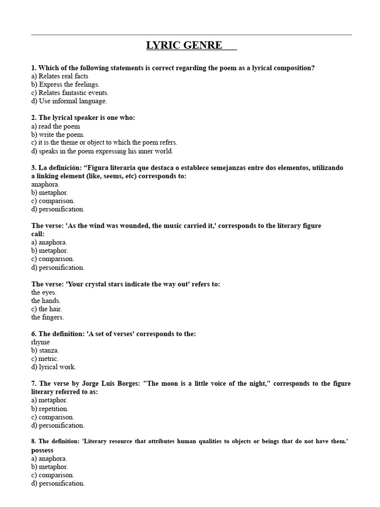 Evaluation of Lyrical Genre | PDF | Poetry | Lyric Poetry