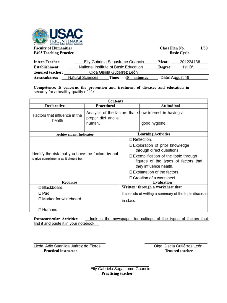 Natural Sciences Lesson Plan Second Grade | PDF | Teachers | Lesson Plan