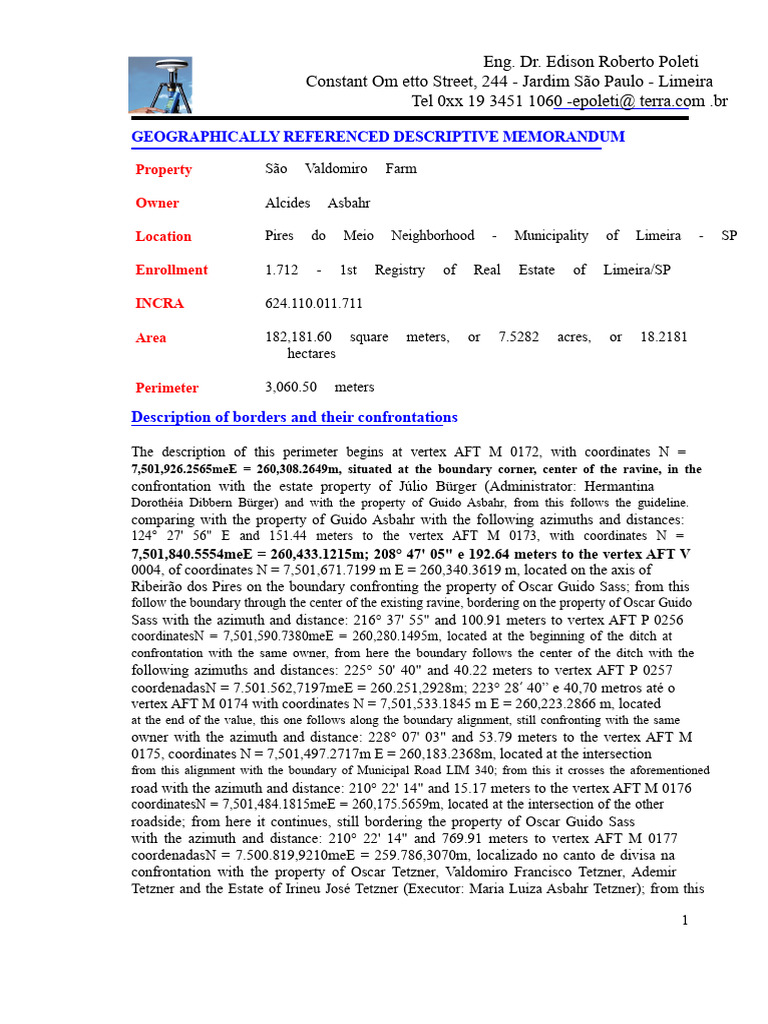 Georeferenced Descriptive Memorial | PDF | Geophysics | Geographical ...