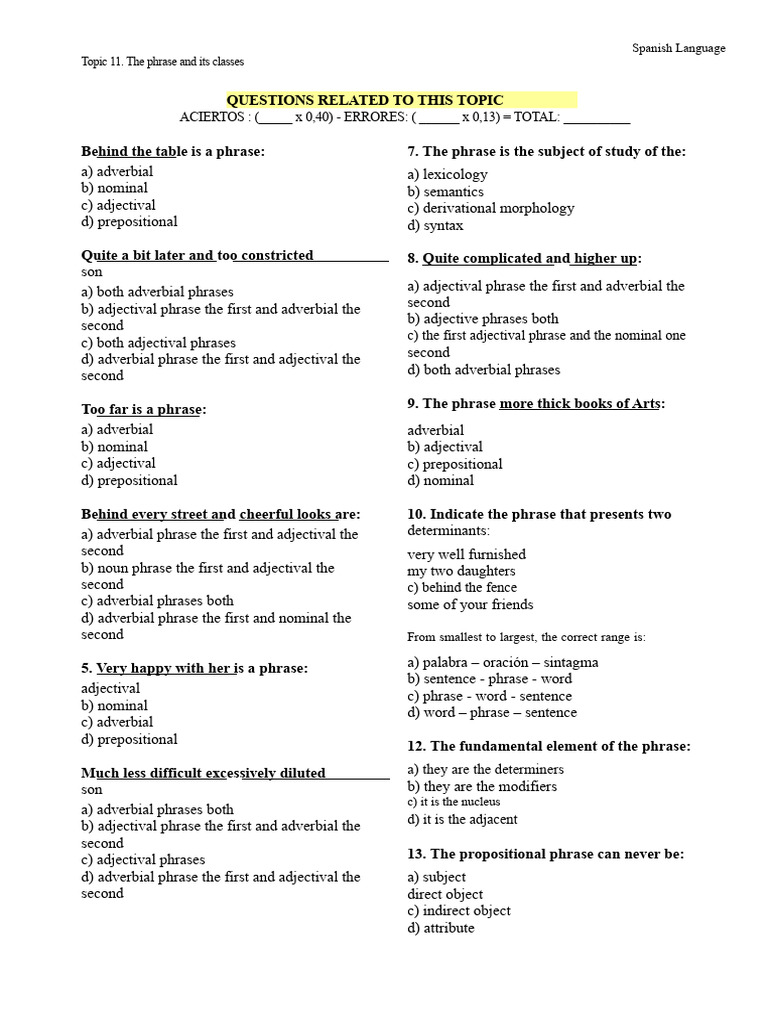 exercises1-syntax-simple-sentence-test.pdf | PDF | Adjective | Phrase