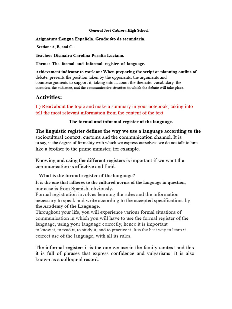 Formal and Informal Registers of The Language | PDF | Speech | Lexicon