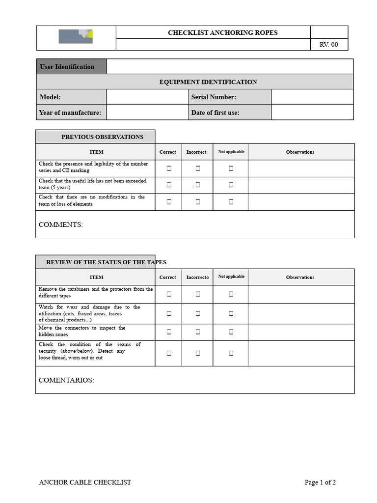 Anchor Ropes Safety Checklist | PDF | Wear