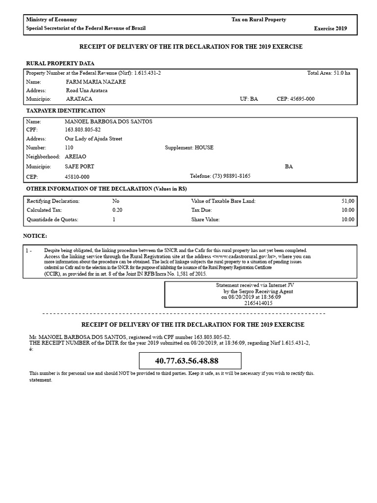 ITR 2019 ORIGI Receipt | PDF | Economies | Public Finance