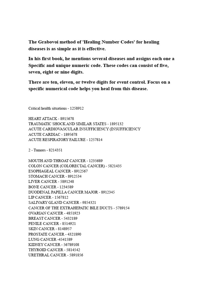 Healing Numbers by Grigori Grabovoi For Health 1 | PDF | Cancer | Heart