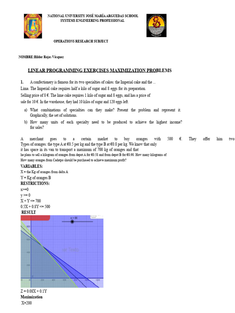 LINEAR PROGRAMMING EXERCISES MAXIMIZATION EXERCISES | PDF | Linear Programming