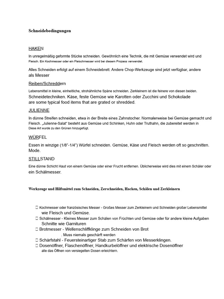 Werkzeuge und Hilfsmittel zum Schneiden, Zerteilen, Hacken, Schälen und ...