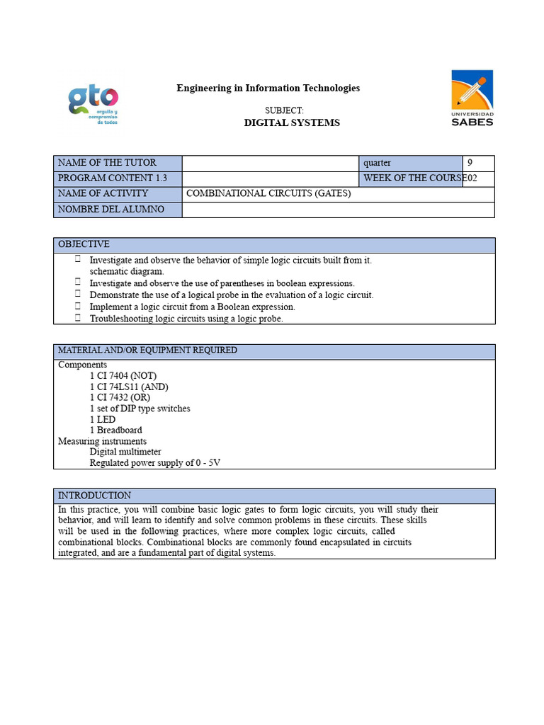 Activity 2. Combinational Circuits (1).docx | PDF | Logic Gate ...