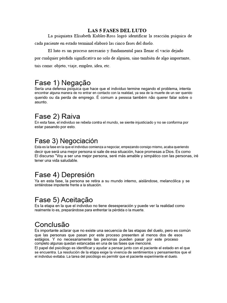 Las 5 Fases del Luto según Kubler-Ross | PDF