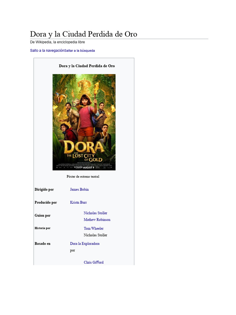 Dora y la Ciudad Perdida de Oro: Sinopsis | PDF