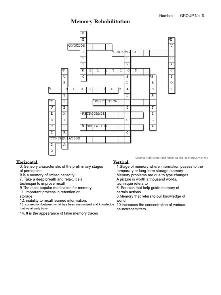 Memory Rehabilitation Crossword Puzzle | PDF | Memory | Neuroscience