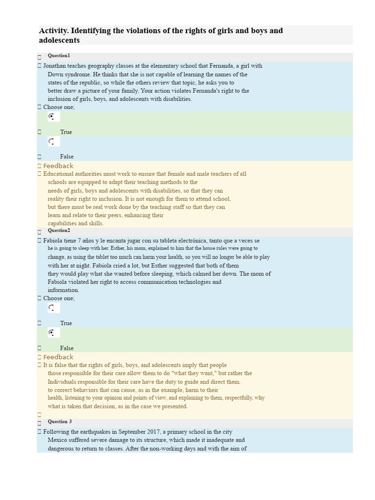 Activity. Identifying Violations of The Rights of Children and ...