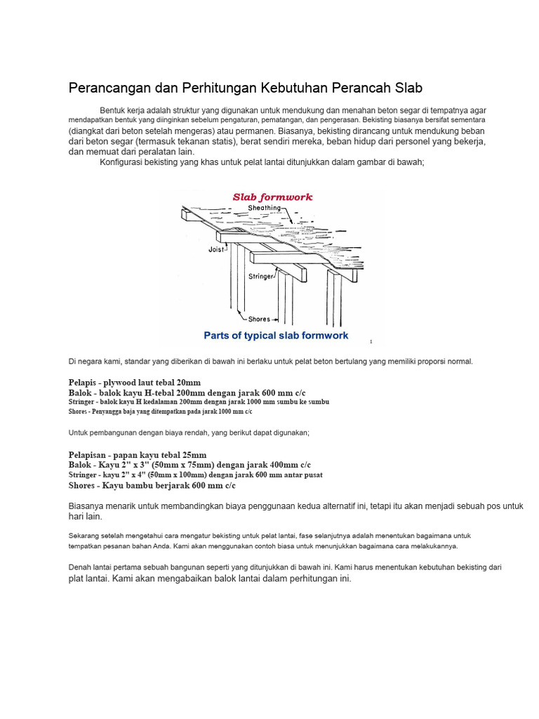 Perhitungan Kebutuhan Bekisting Slab | PDF