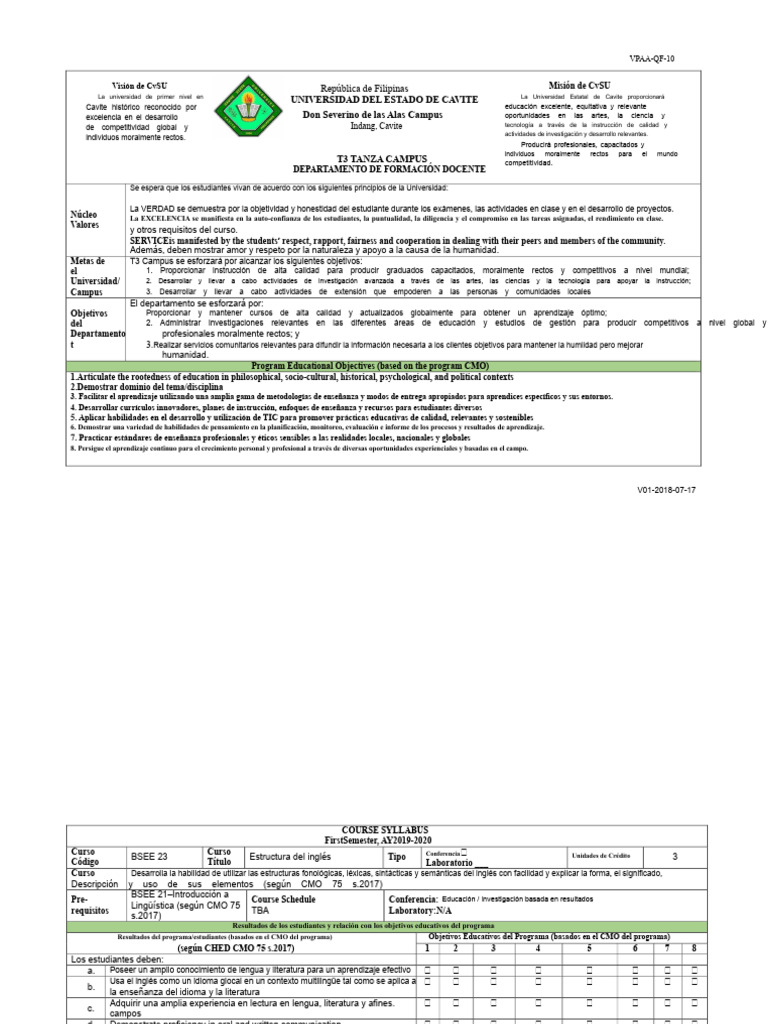 BSEE-23-Estructura-de-Inglés-SILABO.docx | PDF | Adverbio | Oración (Lingüística)