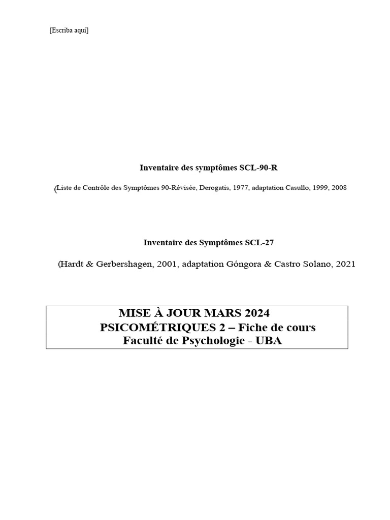 Inventaire Des Symptômes SCL FICHE MISE À JOUR MARS 2024 - Vrs - Def ...