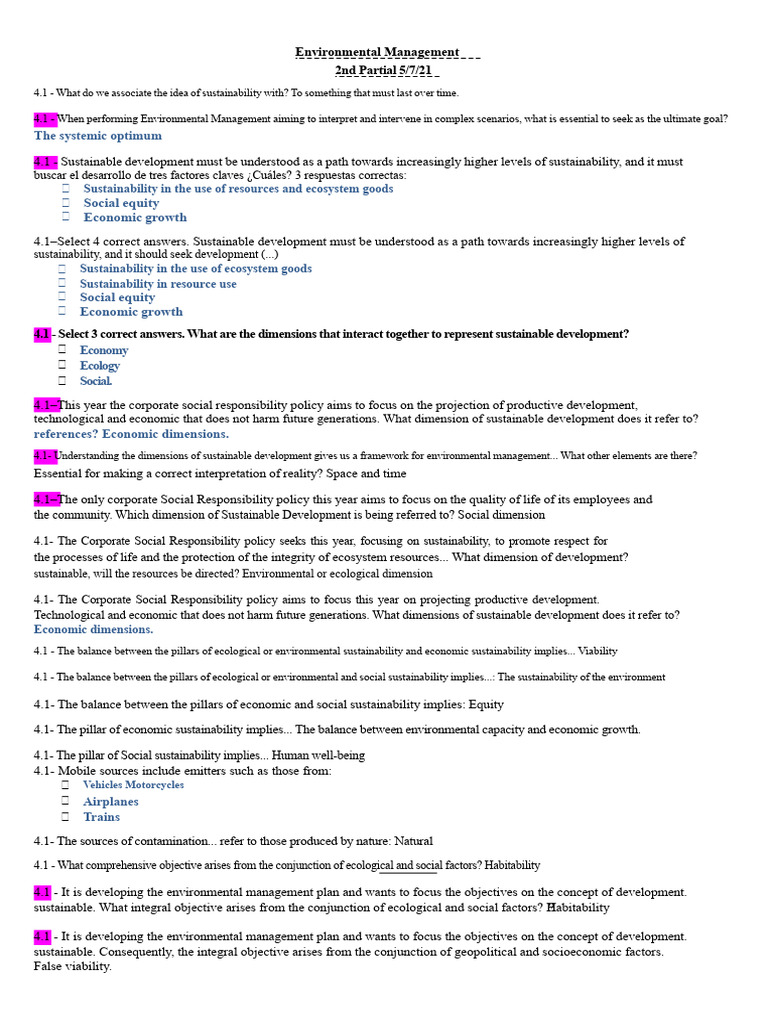 Questionnaire 2nd Partial Environmental Management 5-7-21 | PDF ...