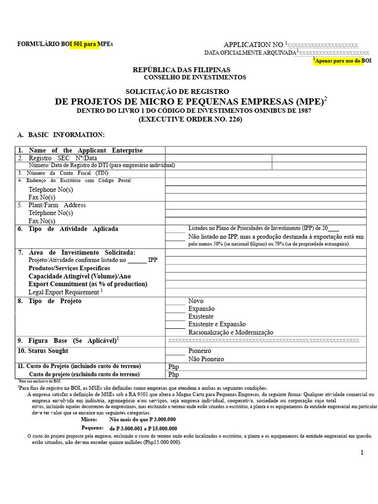 Formulário BOI 501 para MPEs | PDF | Business | Economias