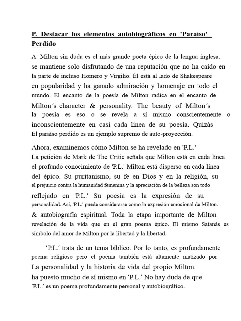 1414 Preguntas y Respuestas de El Paraíso Perdido | PDF | paraíso ...
