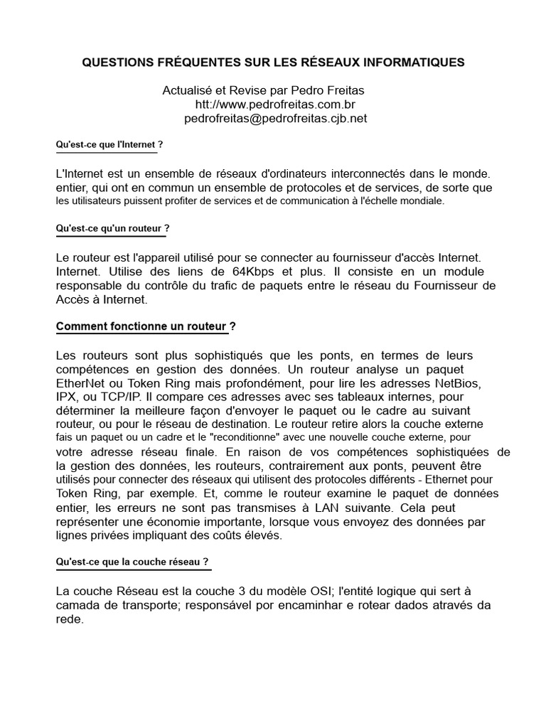 FAQ sur les réseaux informatiques | PDF | l'Internet | Protocoles Internet