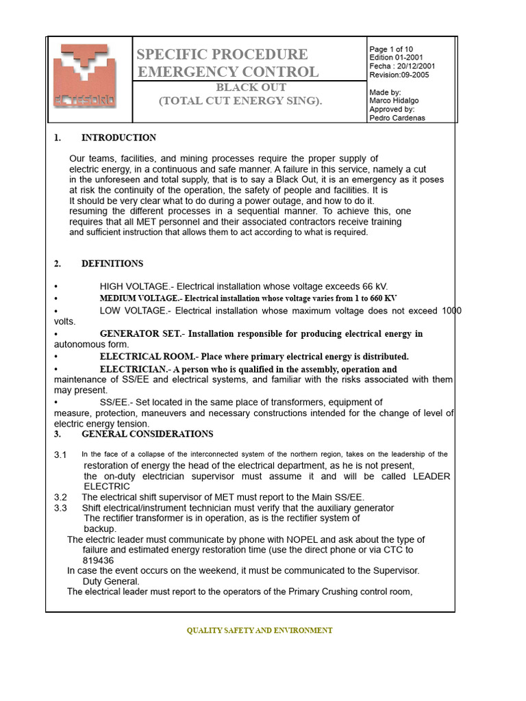Emergency Blackout Control Procedures | PDF | Hazards | Electricity