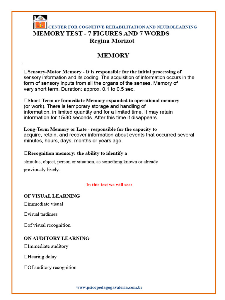 Memory Test: 7 Figures and 7 Words | PDF | Memory | Recall (Memory)