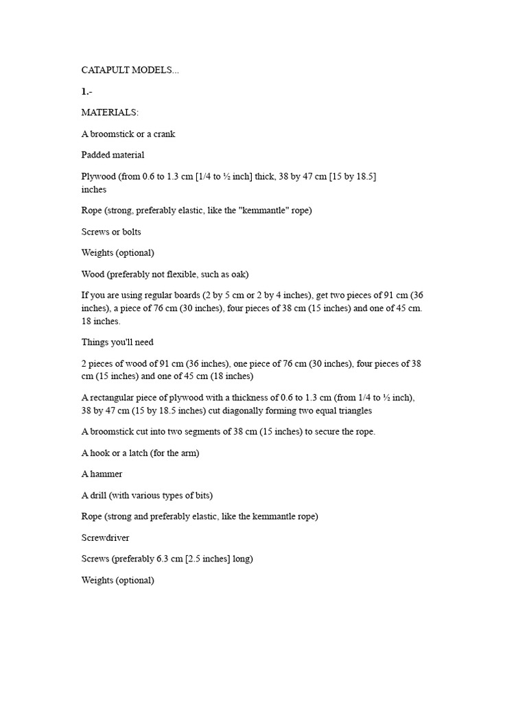 Catapult Models | PDF | Screw