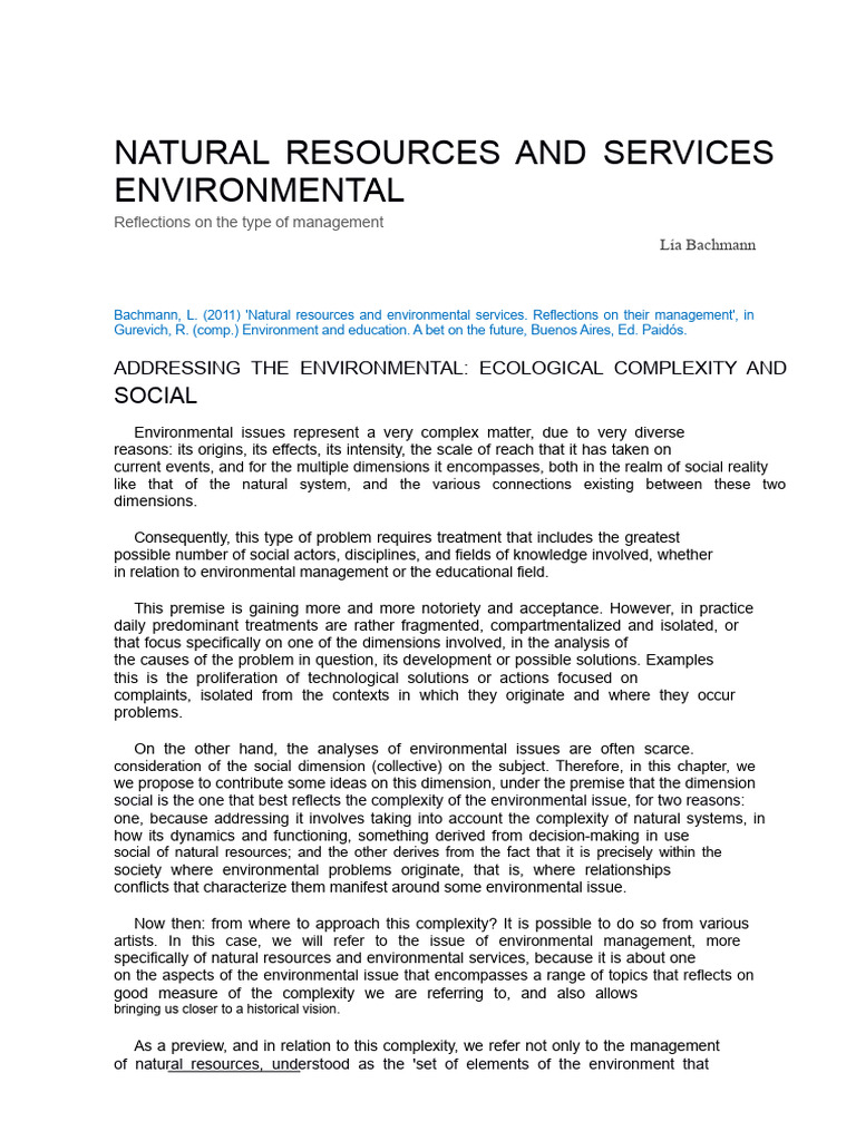 Managing Natural Resources and Services | PDF | Sustainability | Ecology