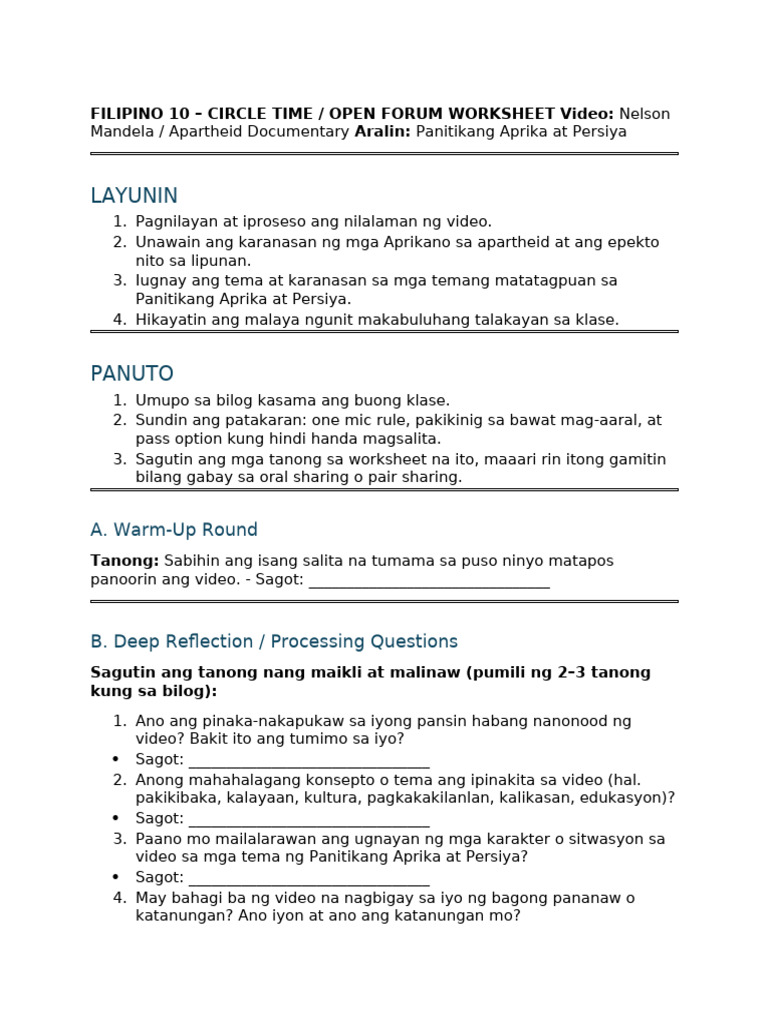 Filipino10 Circle Activity | PDF