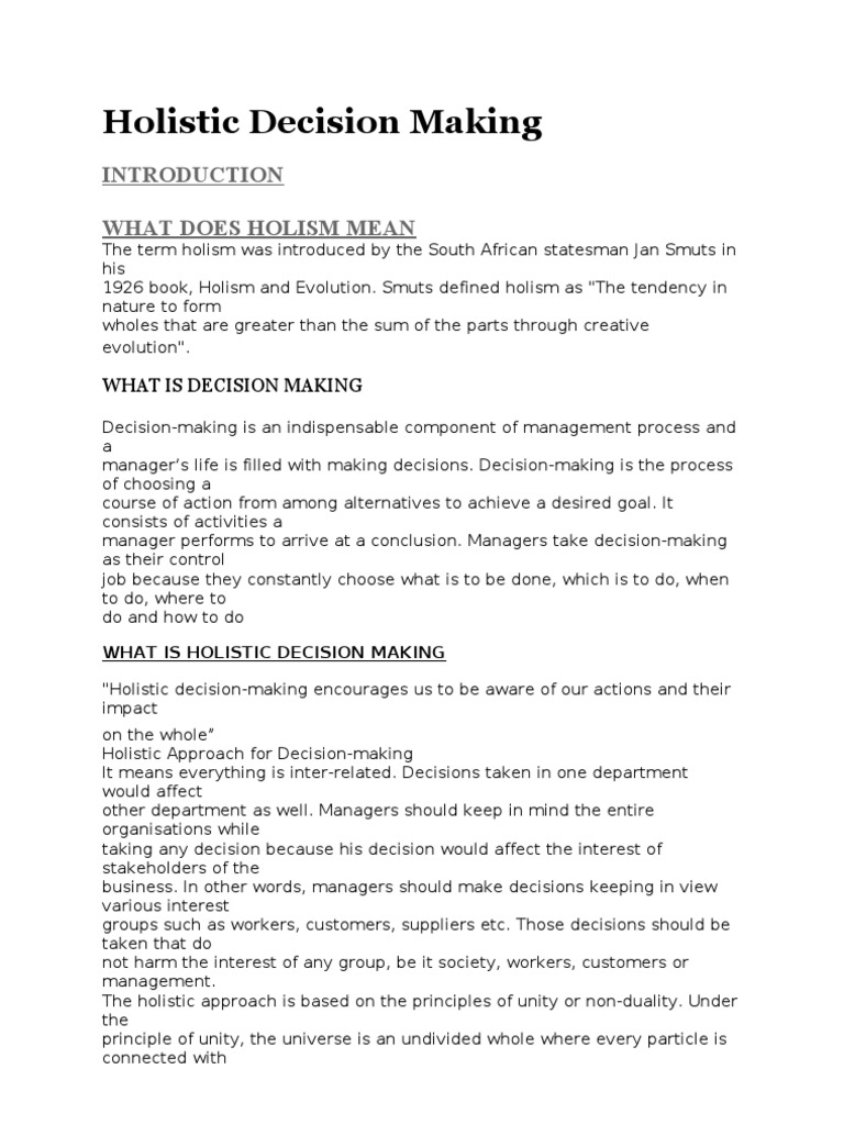 Holistic Decision Making in Management | PDF | Holism | Decision Making